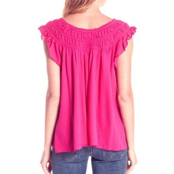 Free People | Tops | Free People Pink Ruffle Top Off Shoulder Nwt Xs S ...